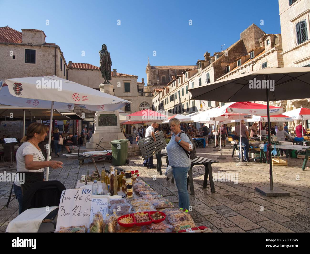 Walking around the streets of Debrovnik in Croatia. Old town market ...