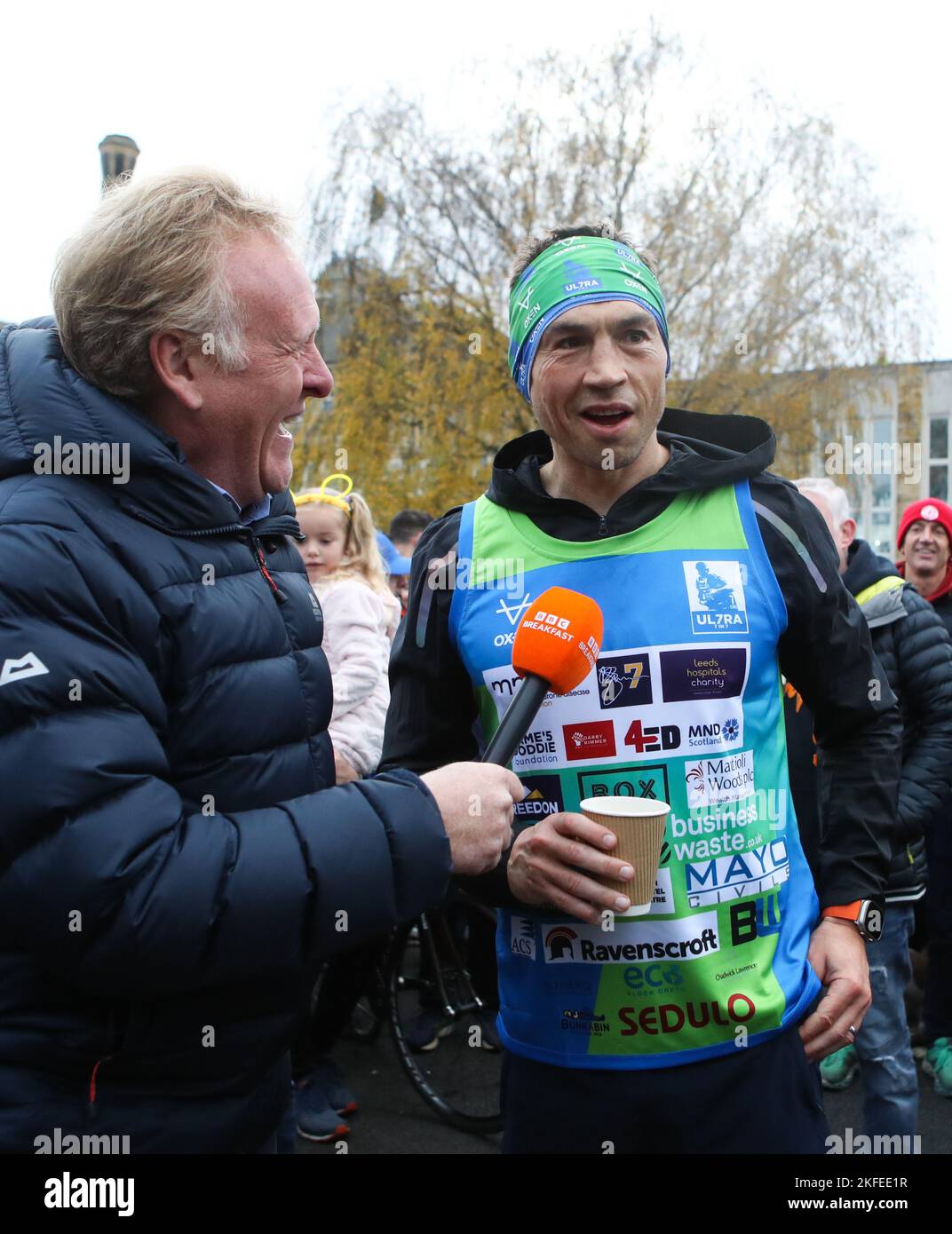 Kevin Sinfield is interviewed on day six of the Ultra 7 in 7 Challenge ...