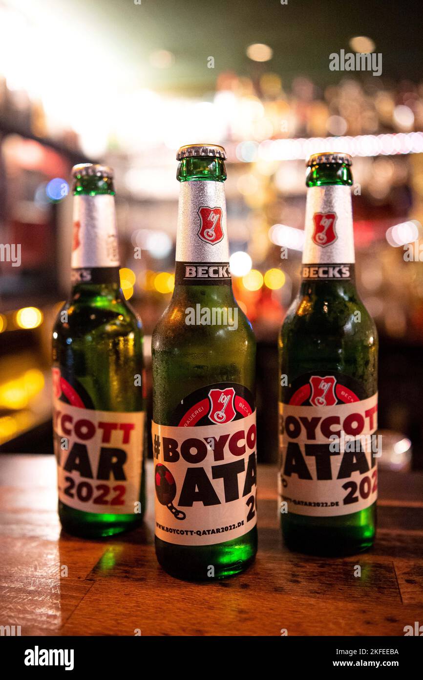 Bremen, Germany. 07th Nov, 2022. Beer bottles with a sticker reading ...
