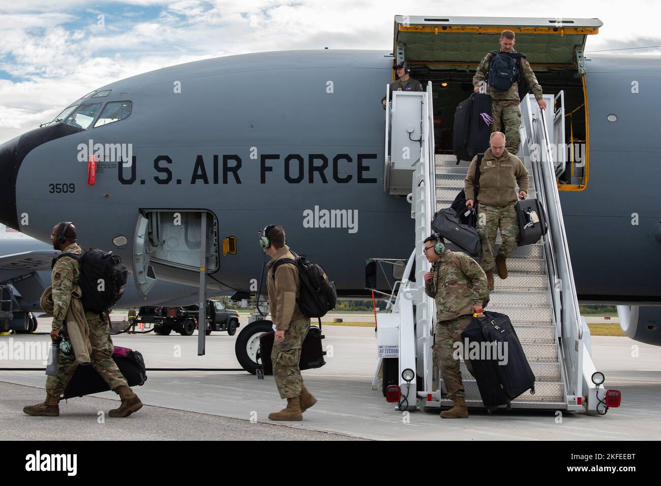 U.S. Airmen assigned to the 93rd Air Refueling Squadron, Fairchild Air Force Base, Washington ...