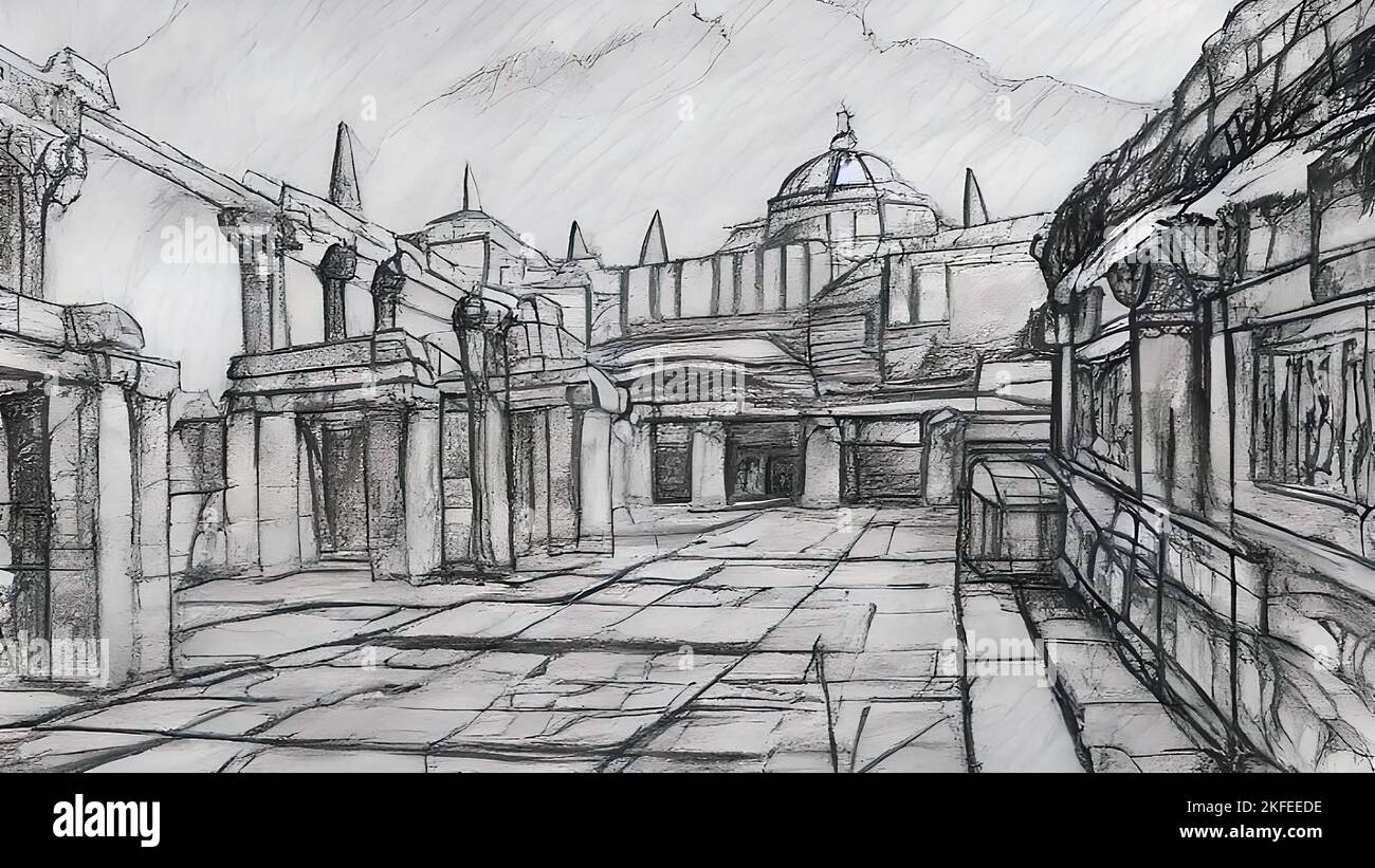 An Ancient City View, Drawing Illustration Stock Photo - Alamy