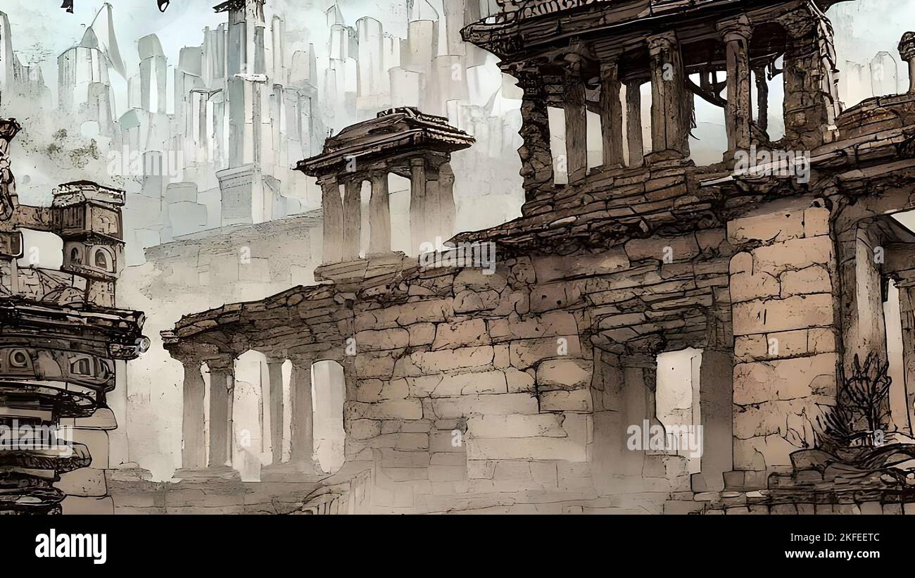 Greece ancient house drawing hi-res stock photography and images - Alamy