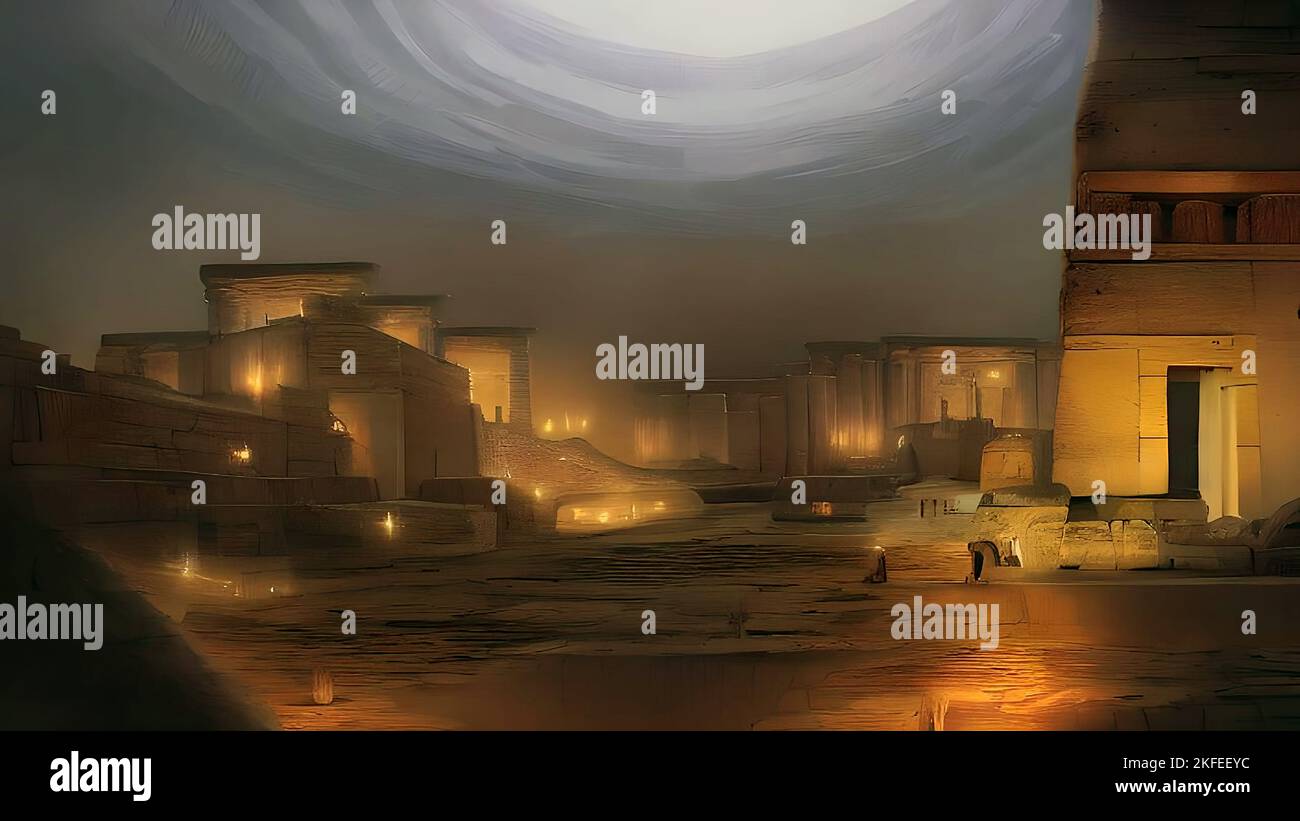 Ancient Egypt City View, Temple, Pyramid Stock Photo - Alamy