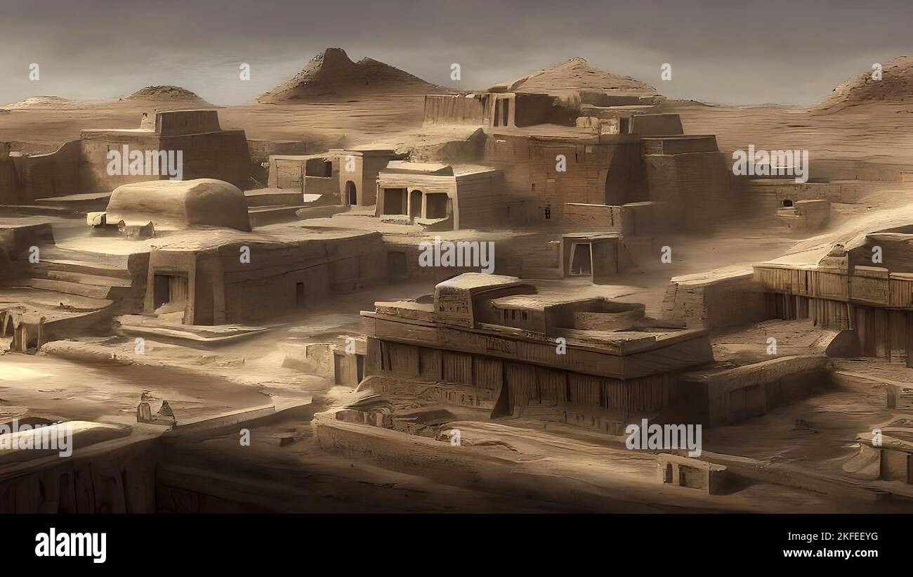 Ancient Egypt City View, Temple, Pyramid Stock Photo - Alamy