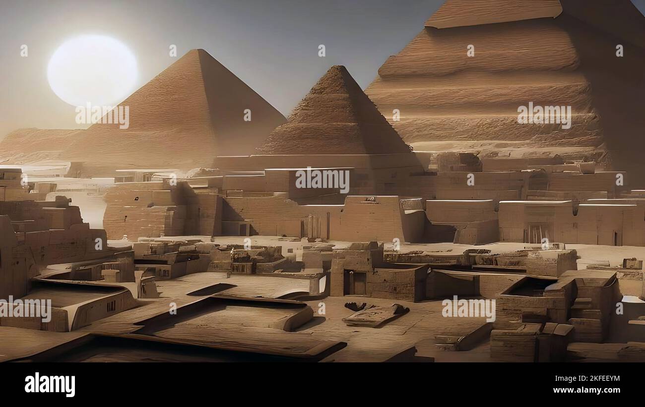 Ancient Egypt City View, Temple, Pyramid Stock Photo - Alamy