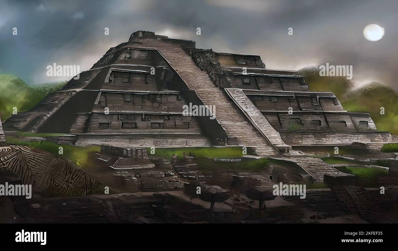 Ancient Mayan City View, Temple Drawing, Illustration Stock Photo - Alamy