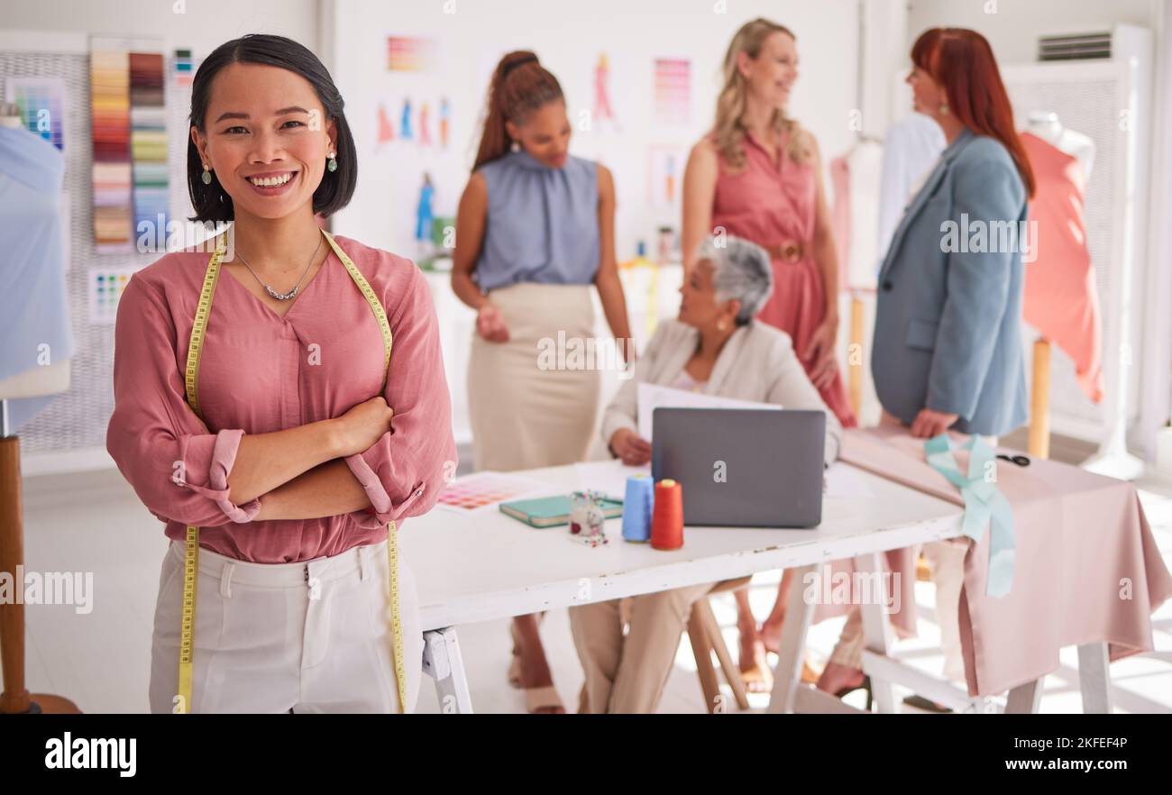 Fashion designer, leader and seamstress woman at a sewing workshop or ...