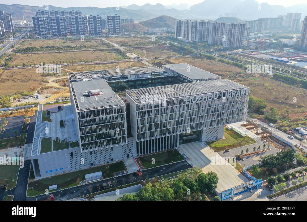 Aerial photo shows the main building of the new Liuzhou Library has ...