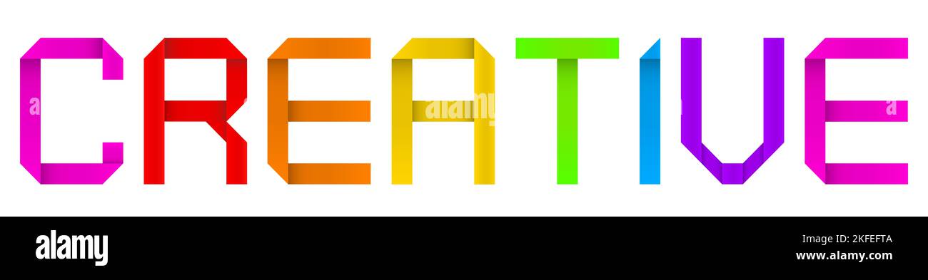 Concept or conceptual paper origami font forming CREATIVE word isolated ...