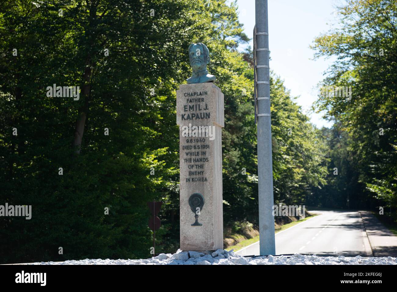 The Father Emil Kapaun monument stands at a traffic circle at Kapaun ...