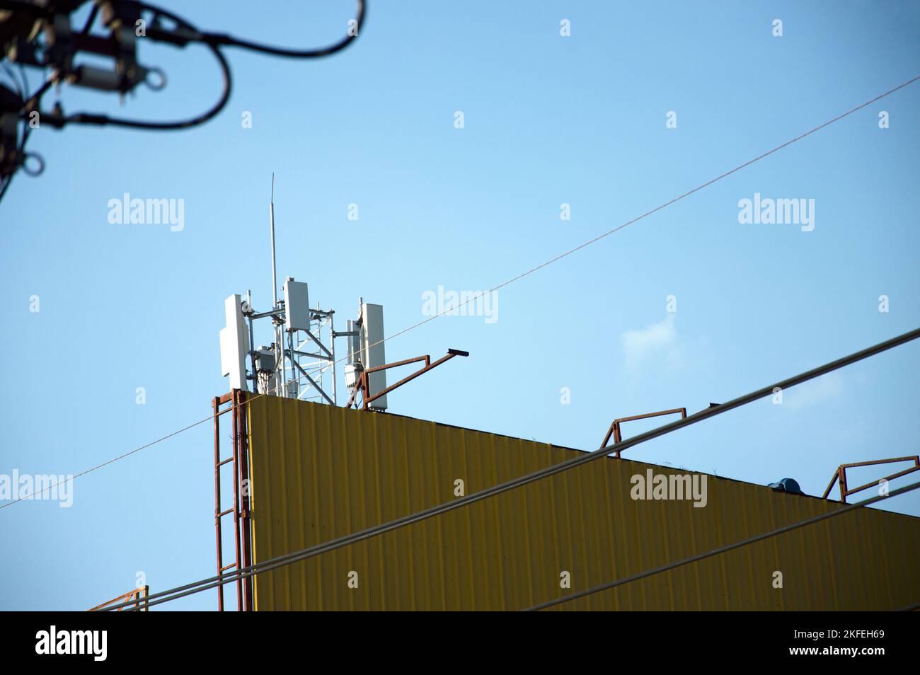 Mobile signal tower Installed behind a large label (5G, 4G Stock Photo ...