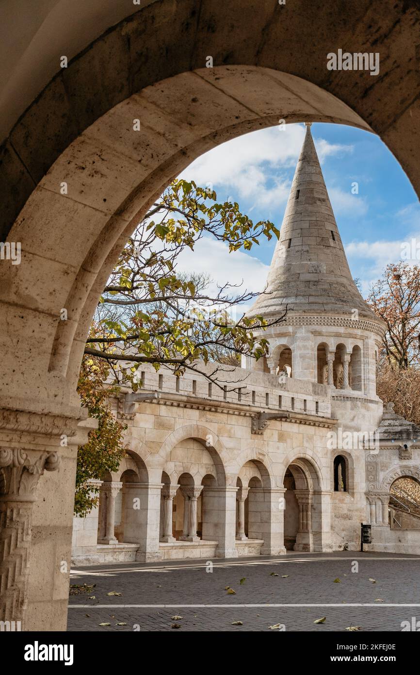 Arches and spires at Halaszbastya or Fisherman's Bastion in Budapest ...