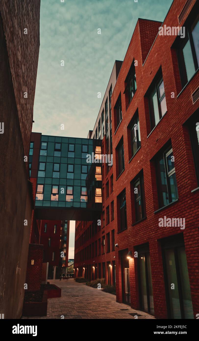 Interesting building with blue skies and lights in Lincolnshire Stock ...
