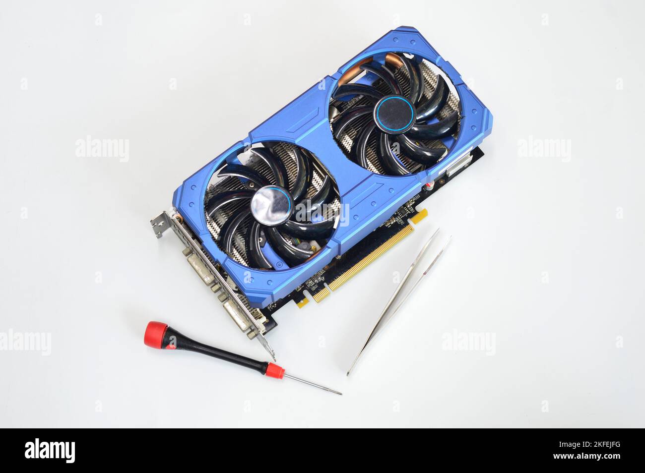 blue graphics card placed on a white background Stock Photo - Alamy