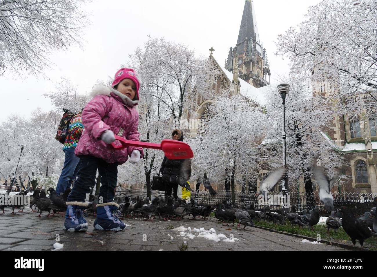 Lviv, Ukraine, 17 November 2022.In Lviv, the first snow of this season ...