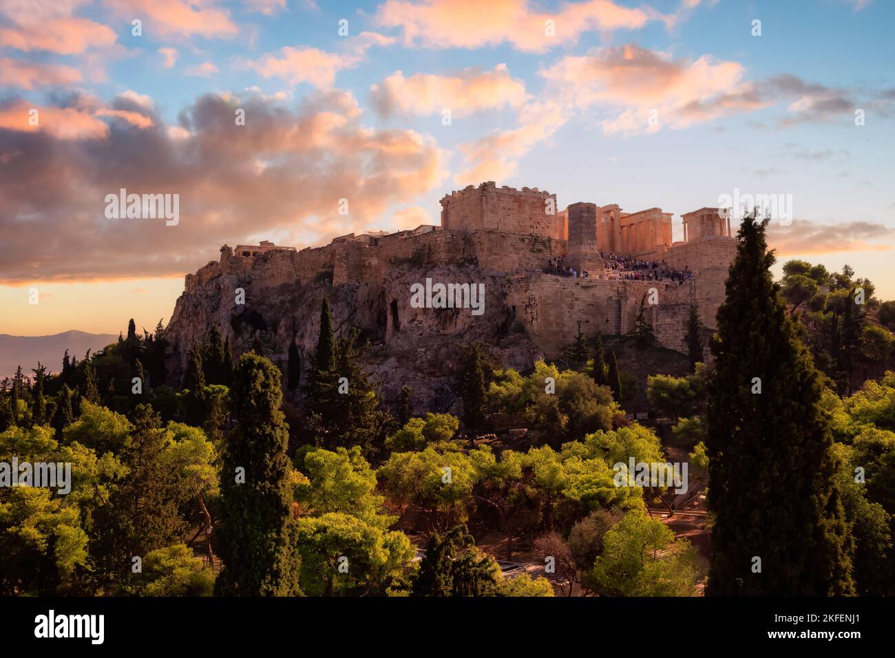 Acropolis and Cityscape in a Historic City with Mountains. Areopagus ...