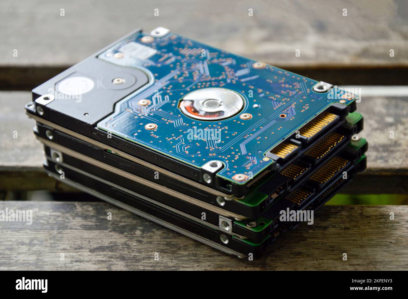 2.5-inch hard drives stacked on top of each other, currently still ...