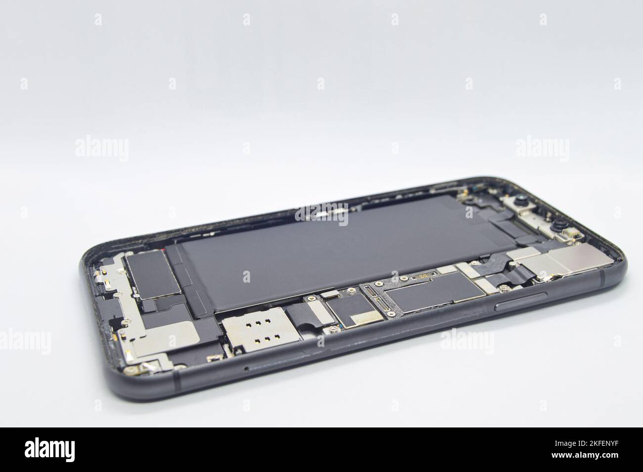Close-up side view of an open cell phone (mobile phone repair Stock ...