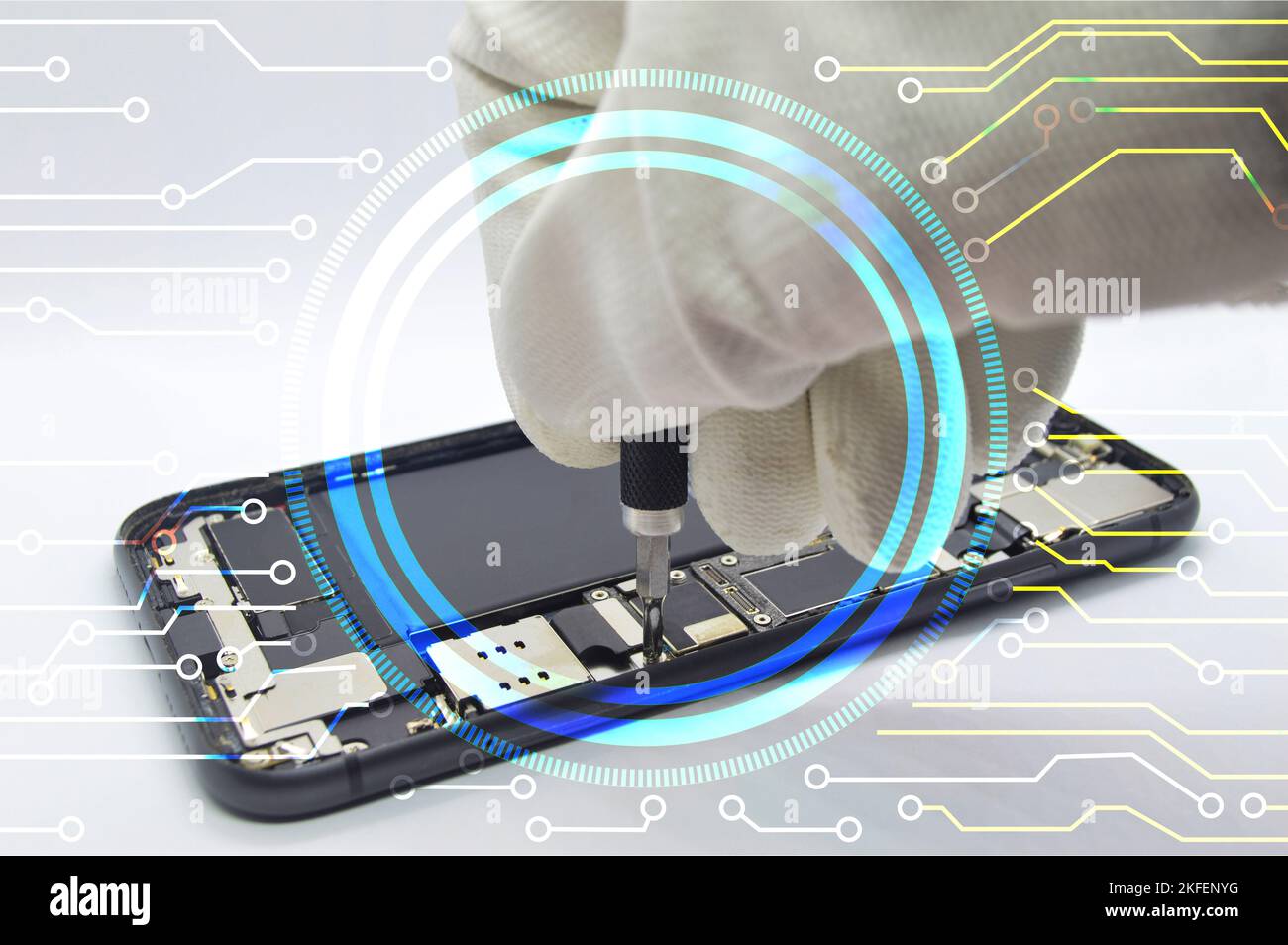 Close-up side view of an open cell phone (mobile phone repair Stock ...