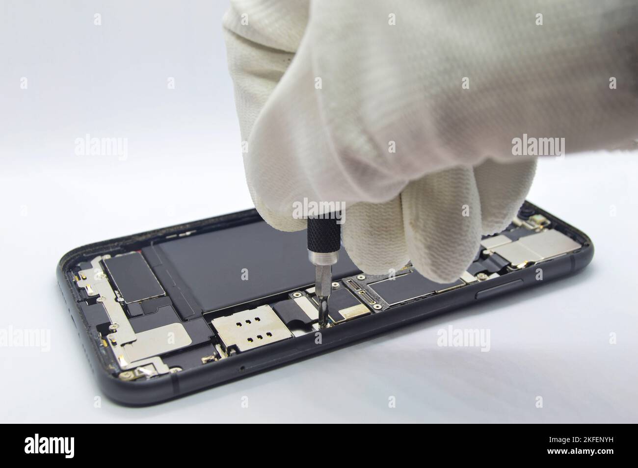 Close-up side view of an open cell phone (mobile phone repair Stock ...