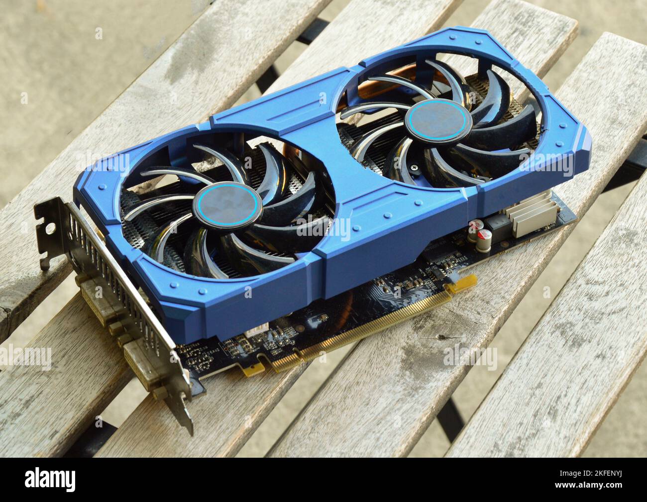 side view of graphics card, graphics card with blue color Stock Photo ...