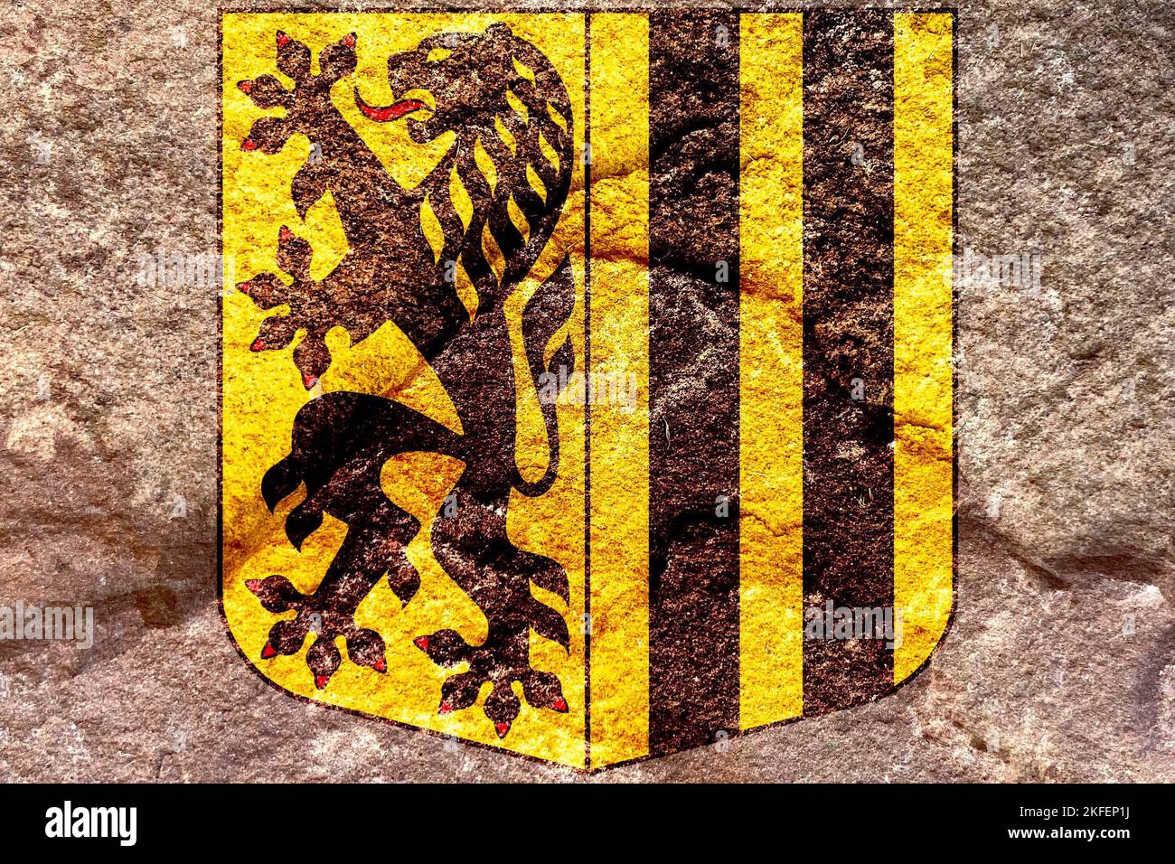 Coat of arms of Germany city Munich isolated on stone wall background ...