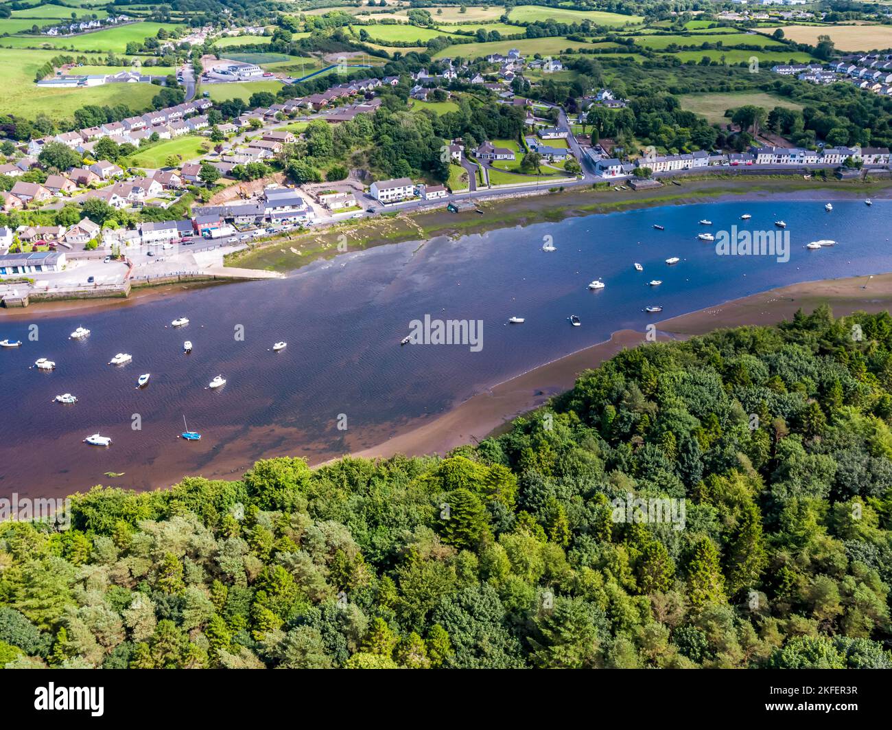 Aerial view of the river Moy at Ballina in County Mayo - Republic of ...
