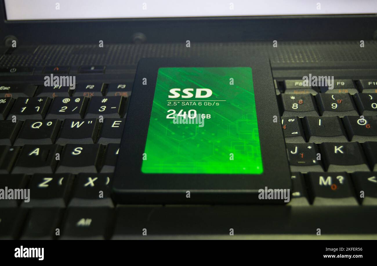SSD drives are very popular these day, SSD are placed on laptop Stock ...