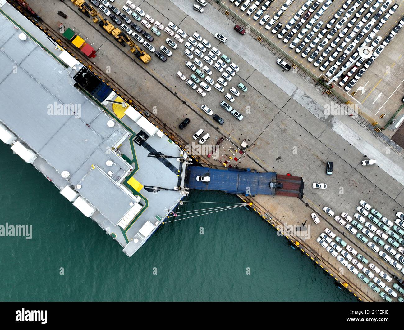 A roll-on/roll-off ship is loaded with over 1,100 domestically produced ...