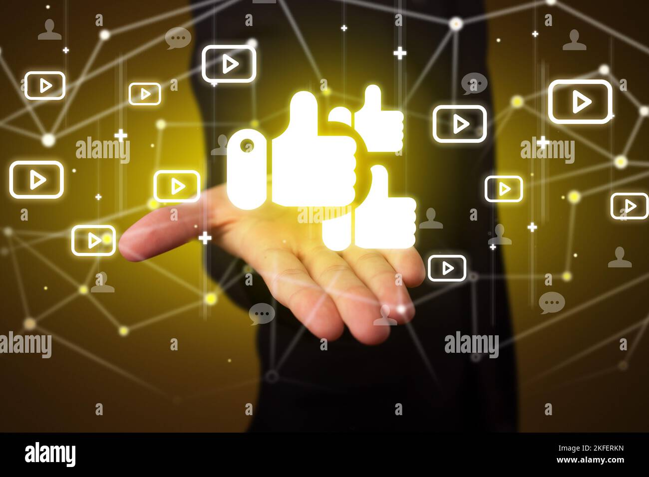 Hand holding social media icons Stock Photo - Alamy