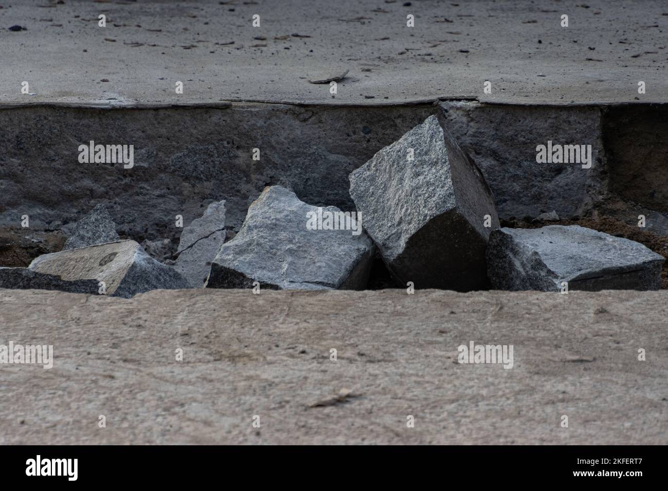Concrete rubble in a ditch on a construction site Stock Photo - Alamy