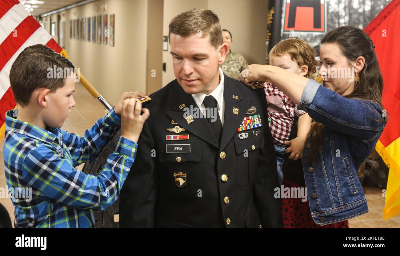 Maj. Matthew Swim, the executive officer for 4th Cavalry Multi-Functional Training Brigade gets ...