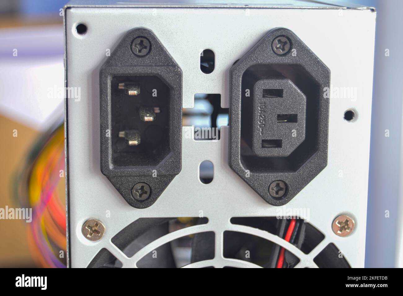 rear view of PC power supply There is a plug in the back Stock Photo ...