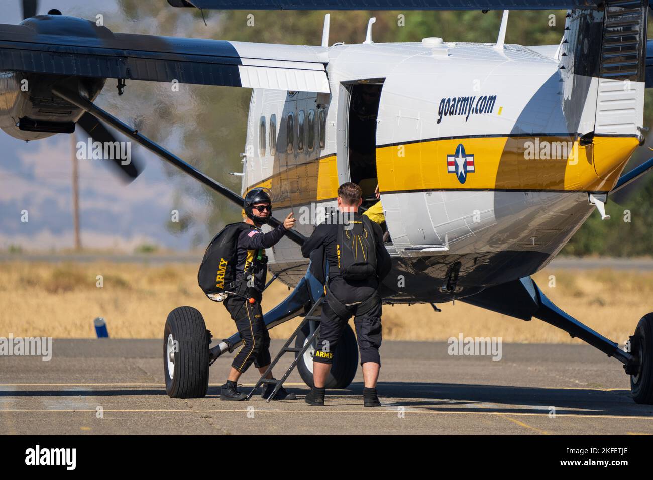 Staff Sgt. Dusty Gebhardt of the U.S. Army Parachute Team prepares to ...