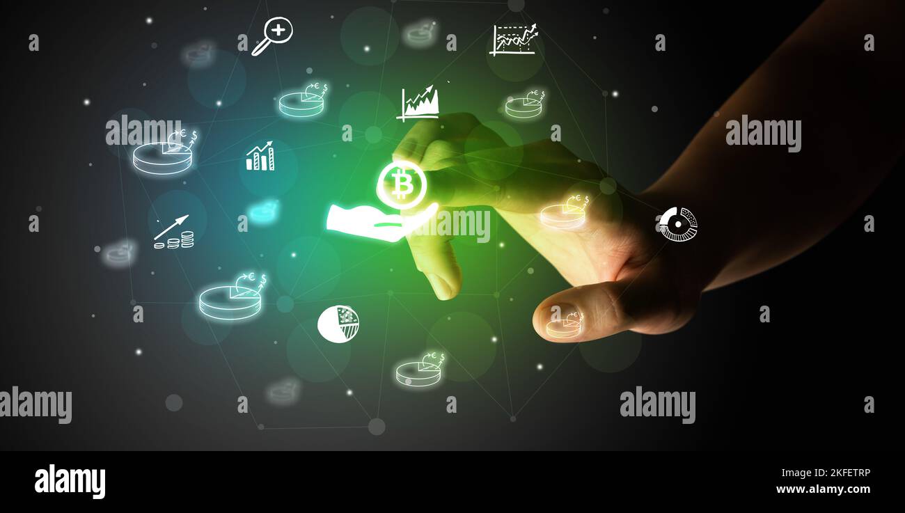 Businessman finger touching on screen multimedia interface with hand ...