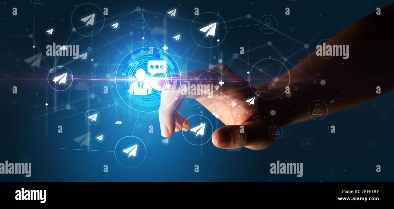 Businessman hand pressing stock graphic information on multitouch ...