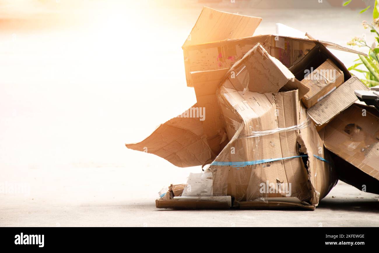 The old cardboard box is no longer in use. Waiting to be recycled ...