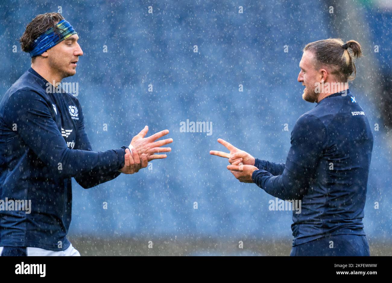 Scotland’s Jamie Ritchie (left) and Stuart Hogg play ‘rock, paper ...
