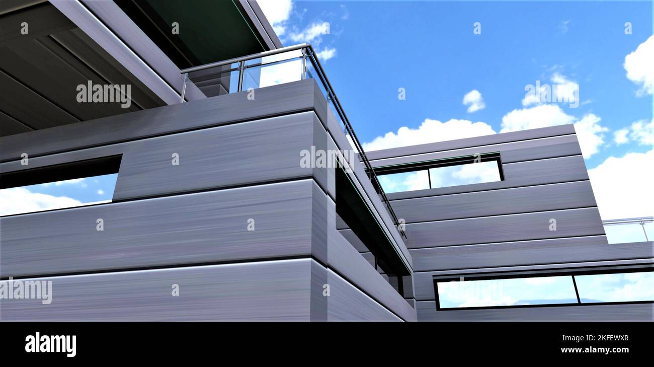 Aluminum facade in the form of architectural abstraction. Horizontal ...