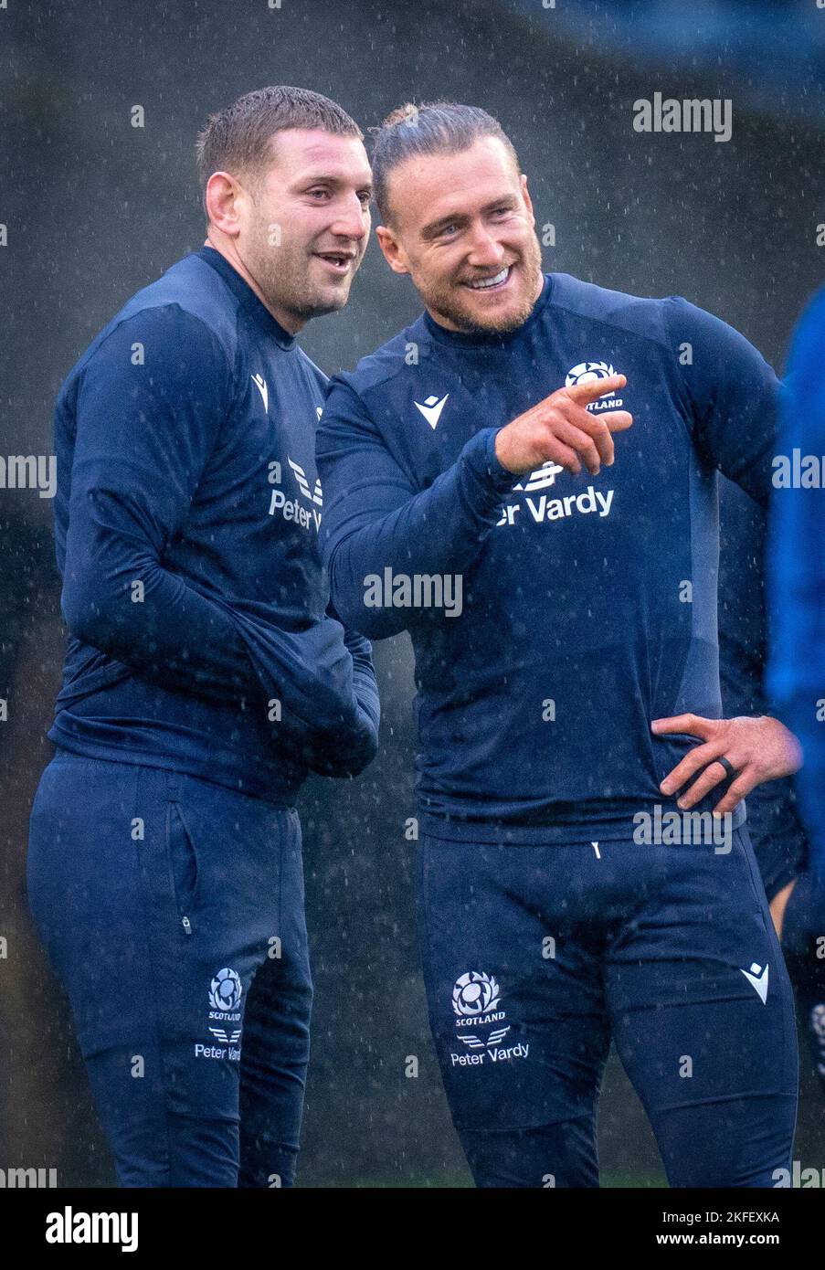 Scotland’s Finn Russell (left) and Stuart Hogg during a training ...