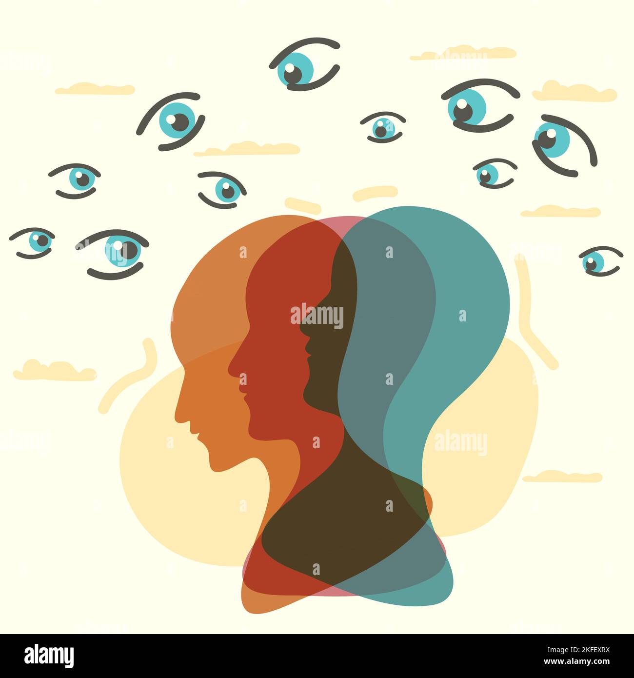 Panic of chase and Inner fears concept. Young stressed woman standing ...