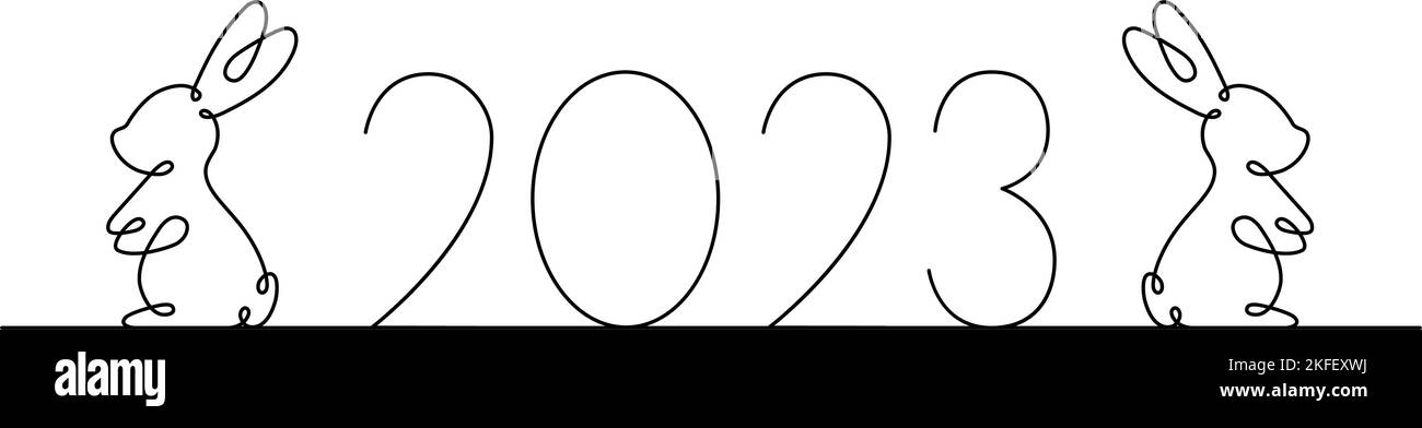 2023 Year with Rabbits one line drawing. Year of the Rabbit. Hare ...