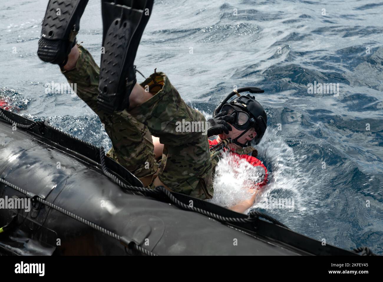 A U.S. Air Force pararescueman assigned to the 31st Rescue Squadron ...