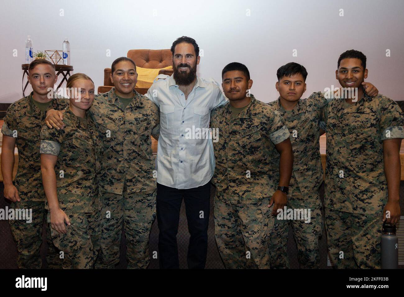 U.S. Marines pose with Eric Weddle, a former American Football safety ...