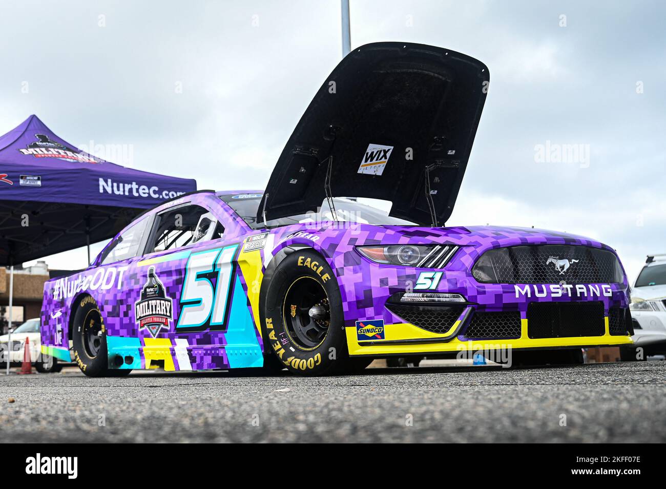 A Rick Ware Racing Team race car sits on display in the Base Exchange ...