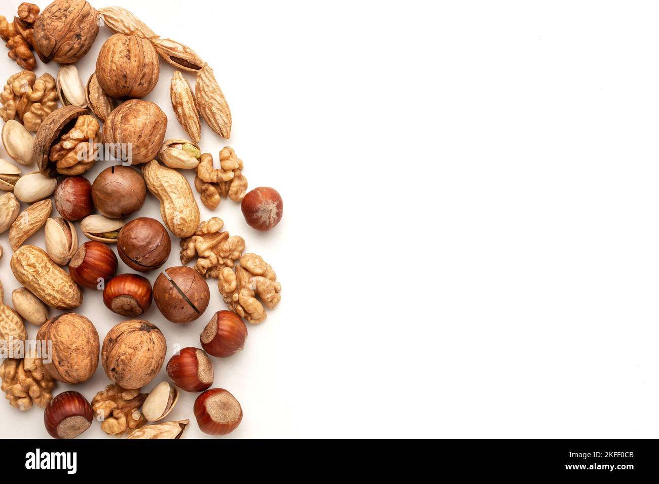 Different nuts on a white background with place for your text Stock ...