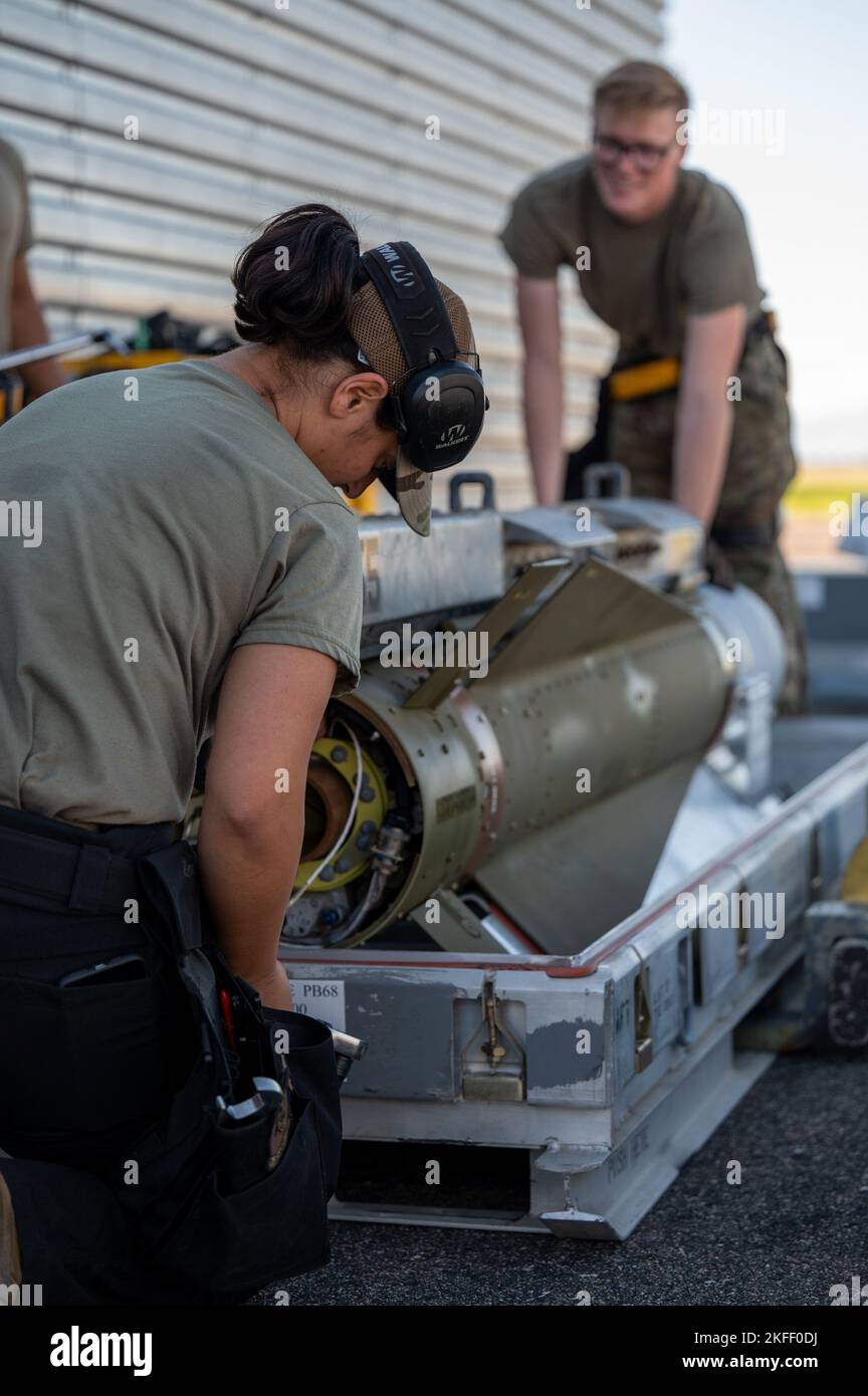 A 357th Fighter Generation Squadron weapons load crew team inspects an ...