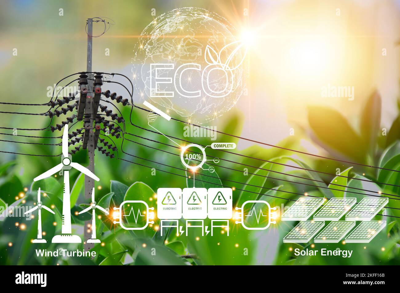 Concept of clean energy, solar energy, wind energy are in great demand ...