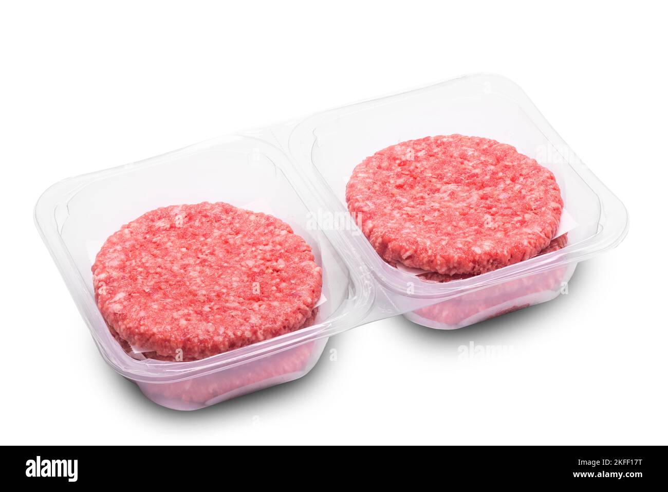 Beef burgers in plastic container isolated on white Stock Photo - Alamy
