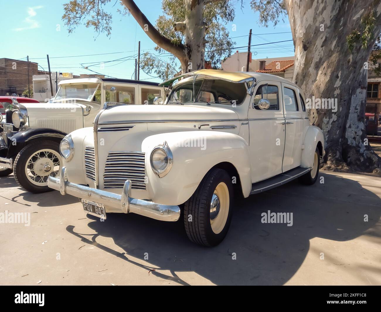 Lanus, Argentina - Sept 24, 2022: Old white 1940 Plymouth four door ...